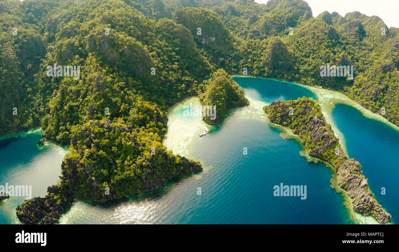 Coron, Palawan, Philippines, aerial view of beautiful Twin lagoon and ...
