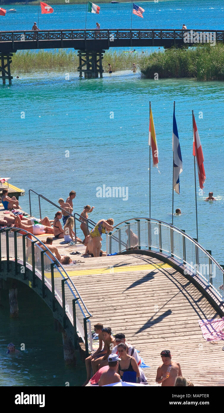 Beach on Lake Worth. Resort Portschach am Worthersee. Austria Stock ...