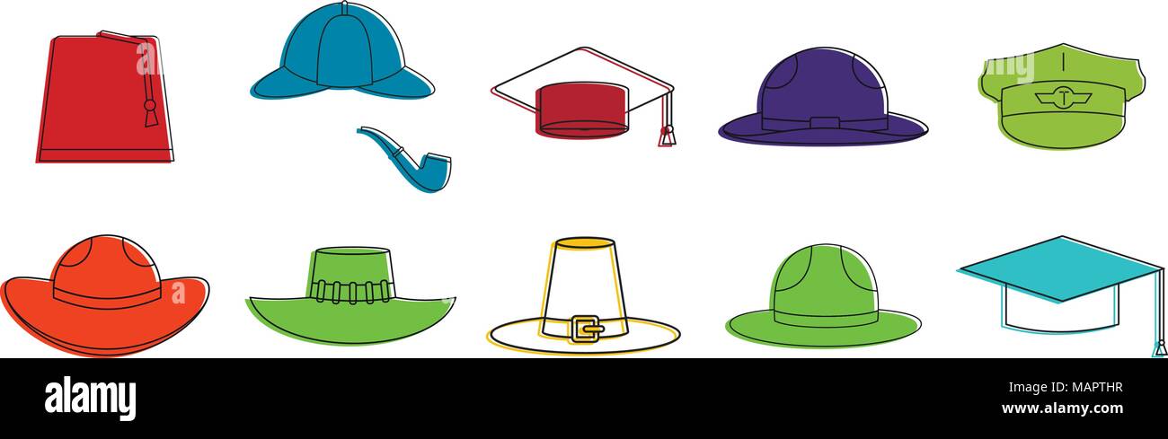 Hats icon set, color outline style Stock Vector Image & Art - Alamy