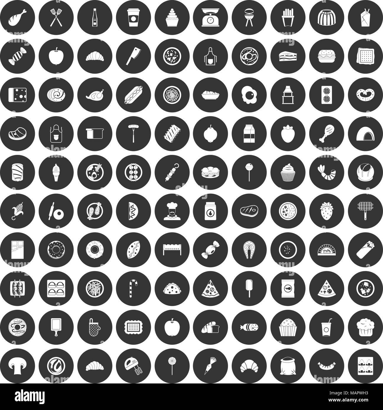 100 delicious dishes icons set black circle Stock Vector Image & Art ...
