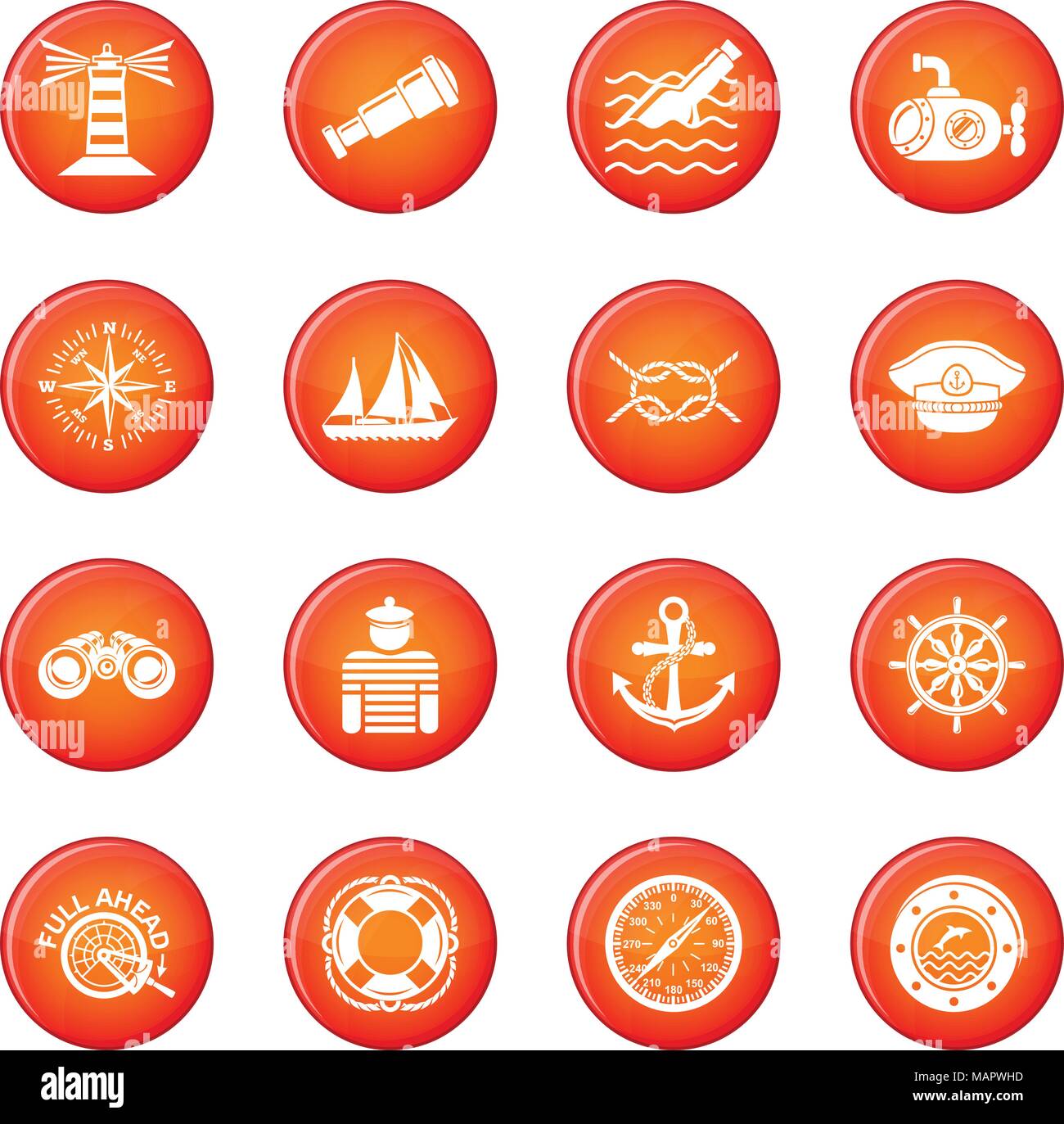 Nautical icons set red vector Stock Vector Image & Art - Alamy