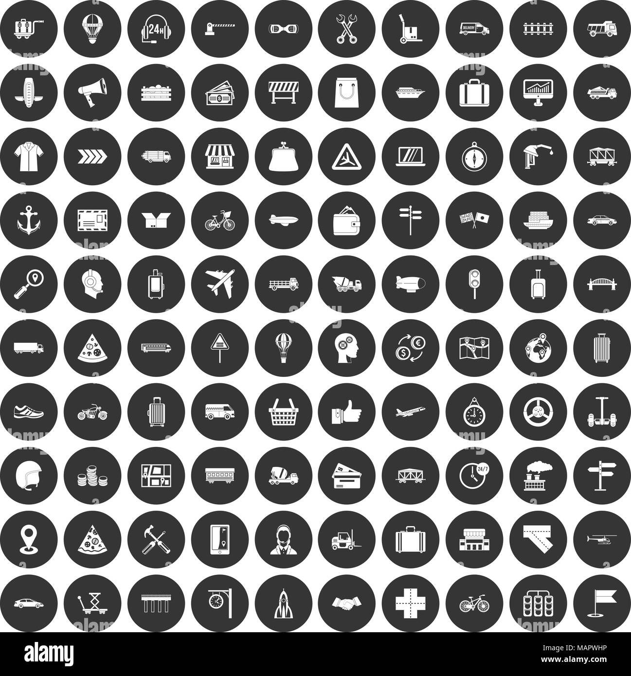 100 delivery icons set black circle Stock Vector Image & Art - Alamy