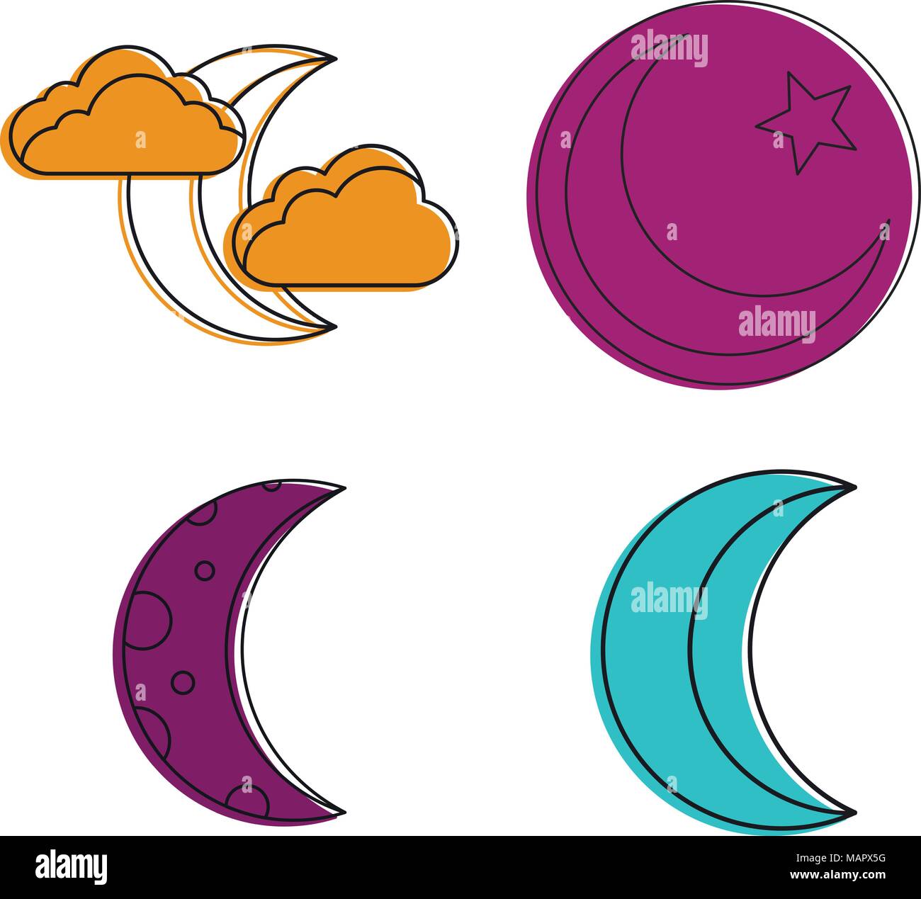 Moon icon set, color outline style Stock Vector Image & Art - Alamy
