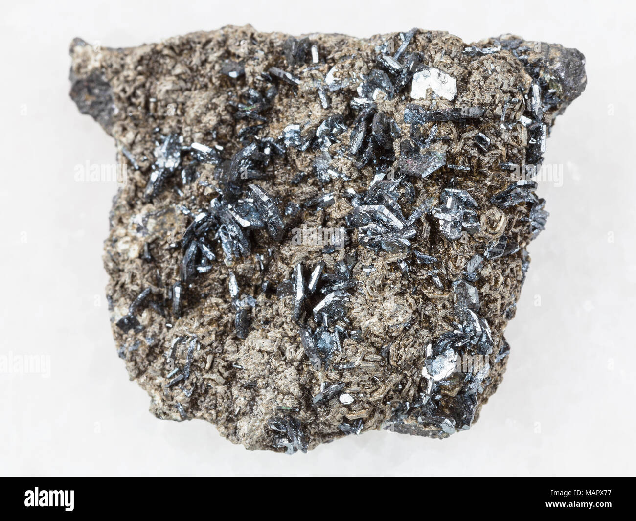 macro shooting of natural mineral rock specimen - magnetite crystals on ...
