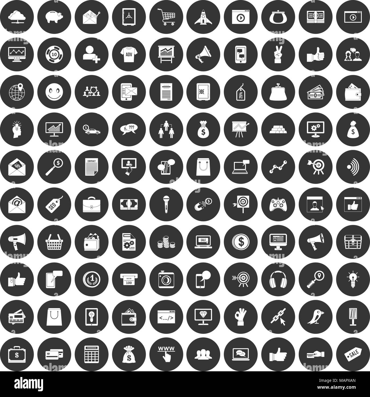 100 digital marketing icons set black circle Stock Vector Image & Art ...