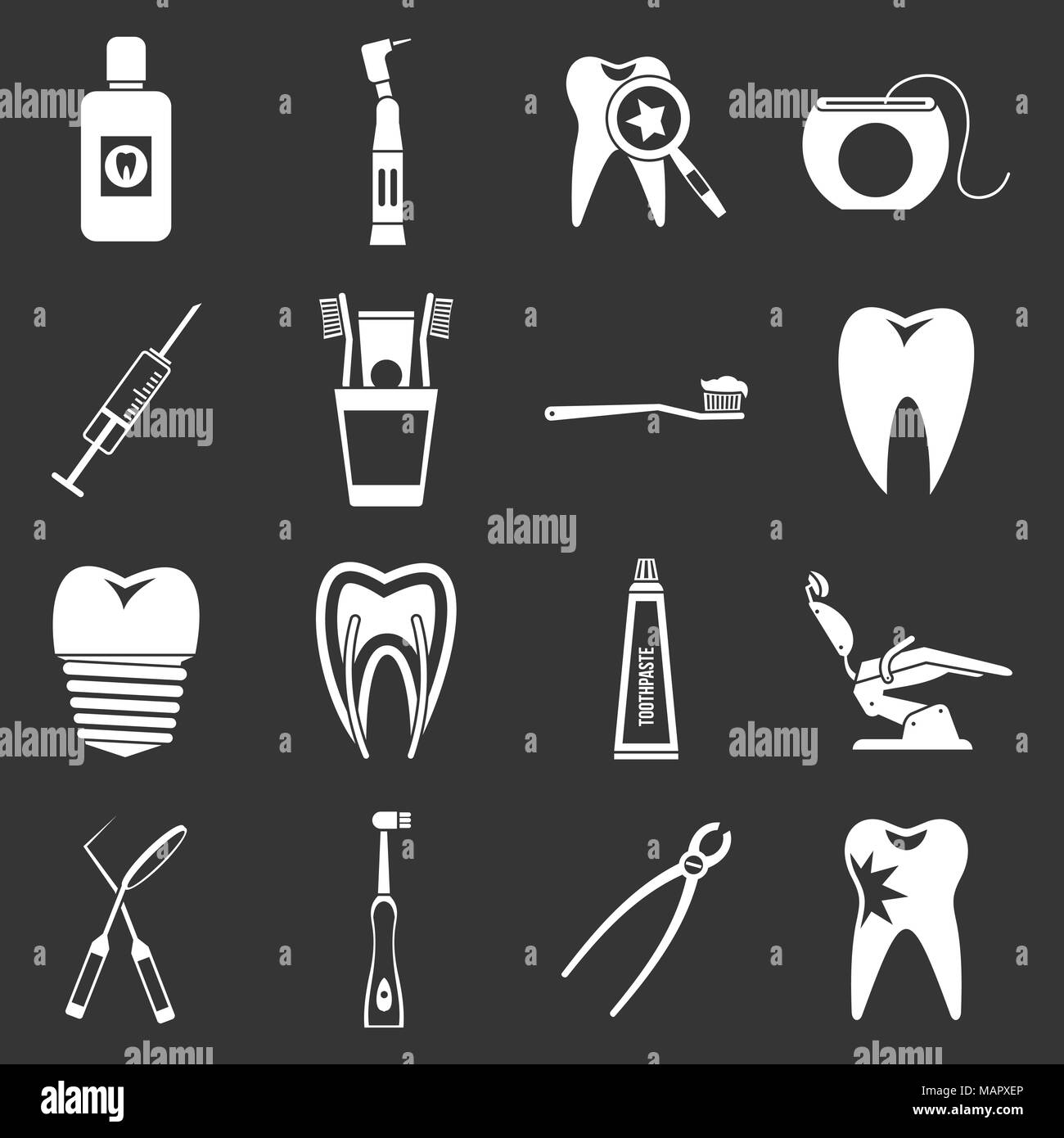 Dental implant icons set Black and White Stock Photos & Images - Alamy