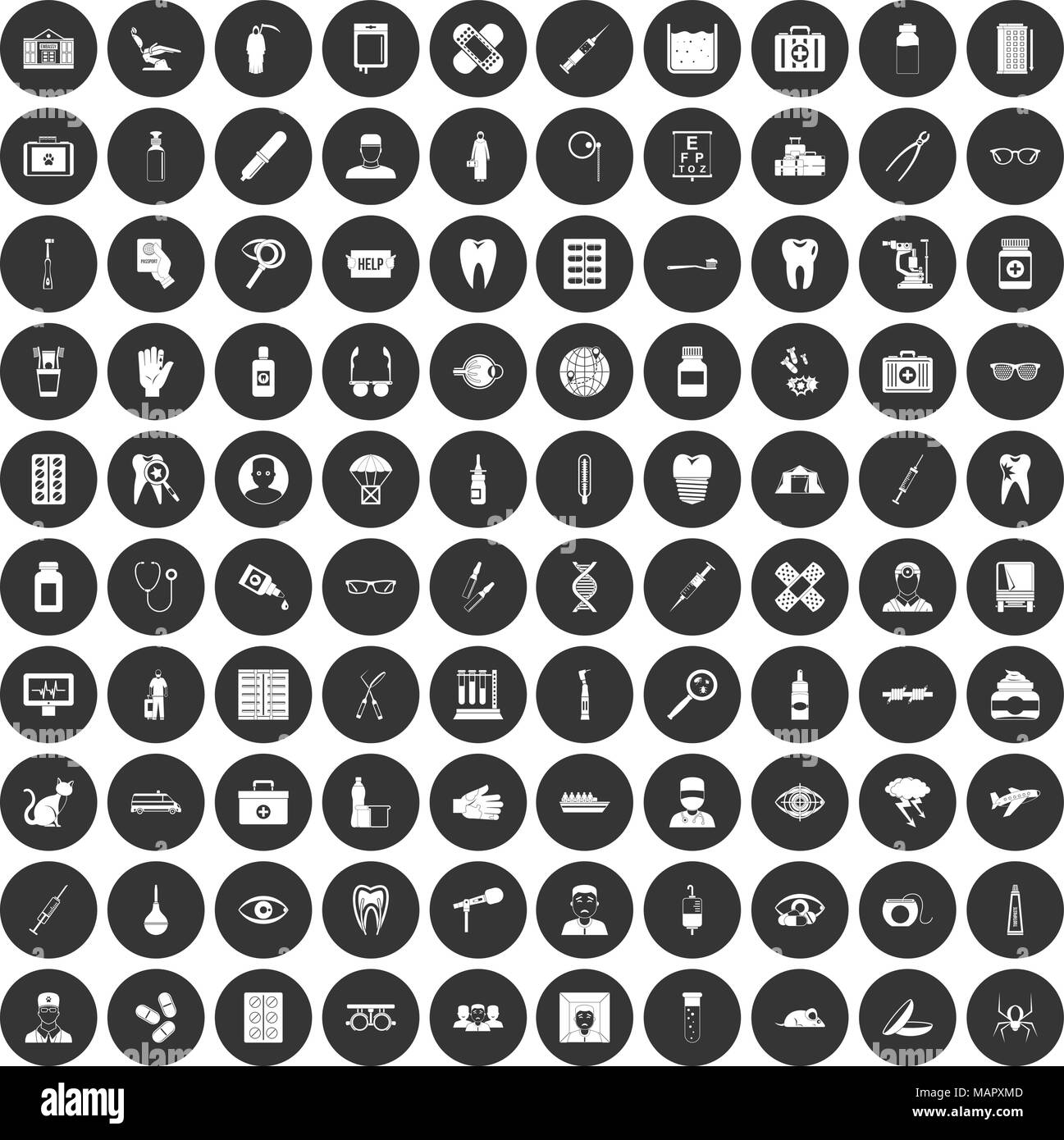 100 doctor icons set black circle Stock Vector Image & Art - Alamy