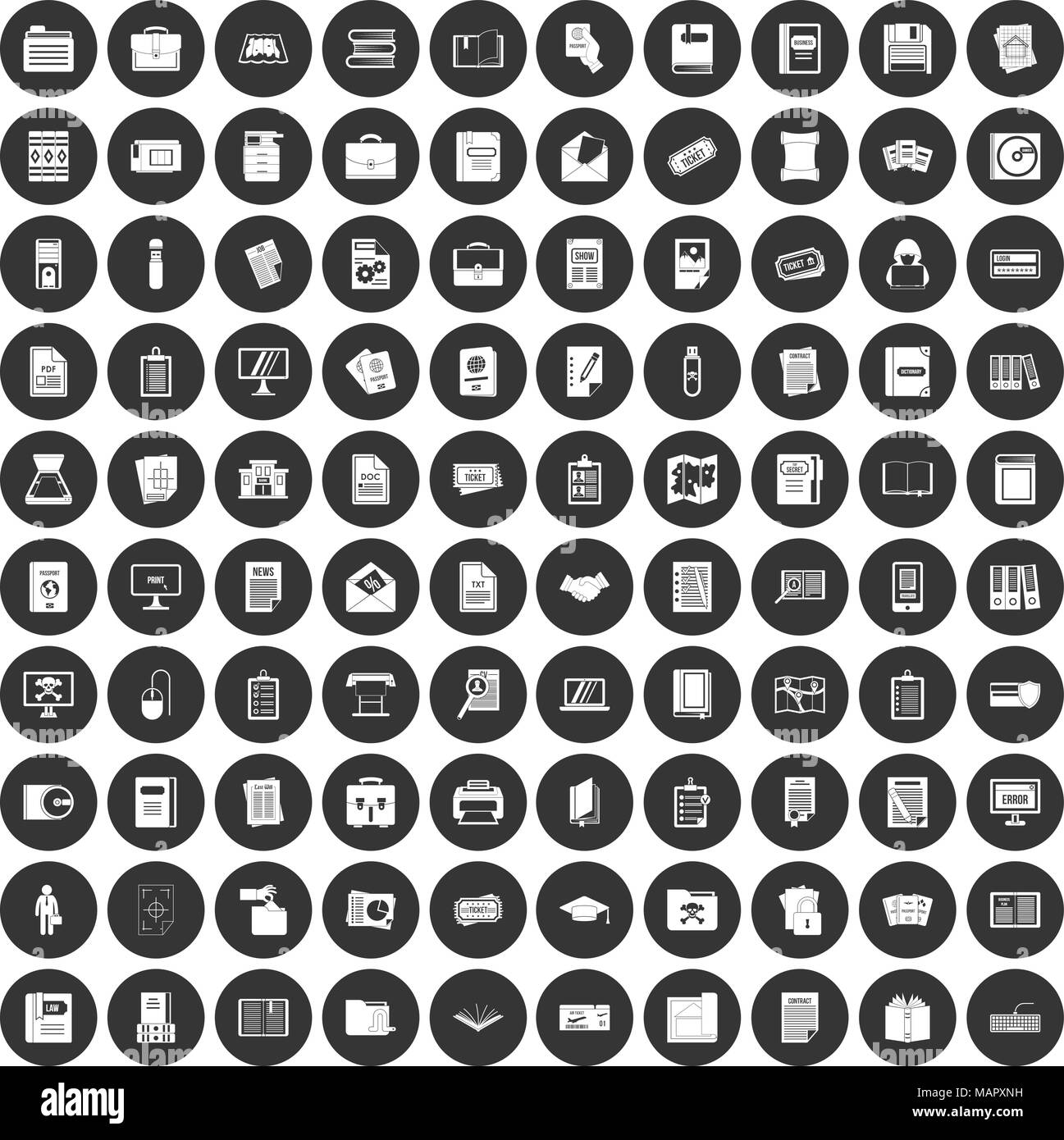 100 document icons set black circle Stock Vector Image & Art - Alamy
