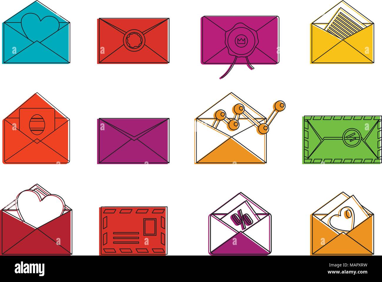 Letter icon set, color outline style Stock Vector Image & Art - Alamy