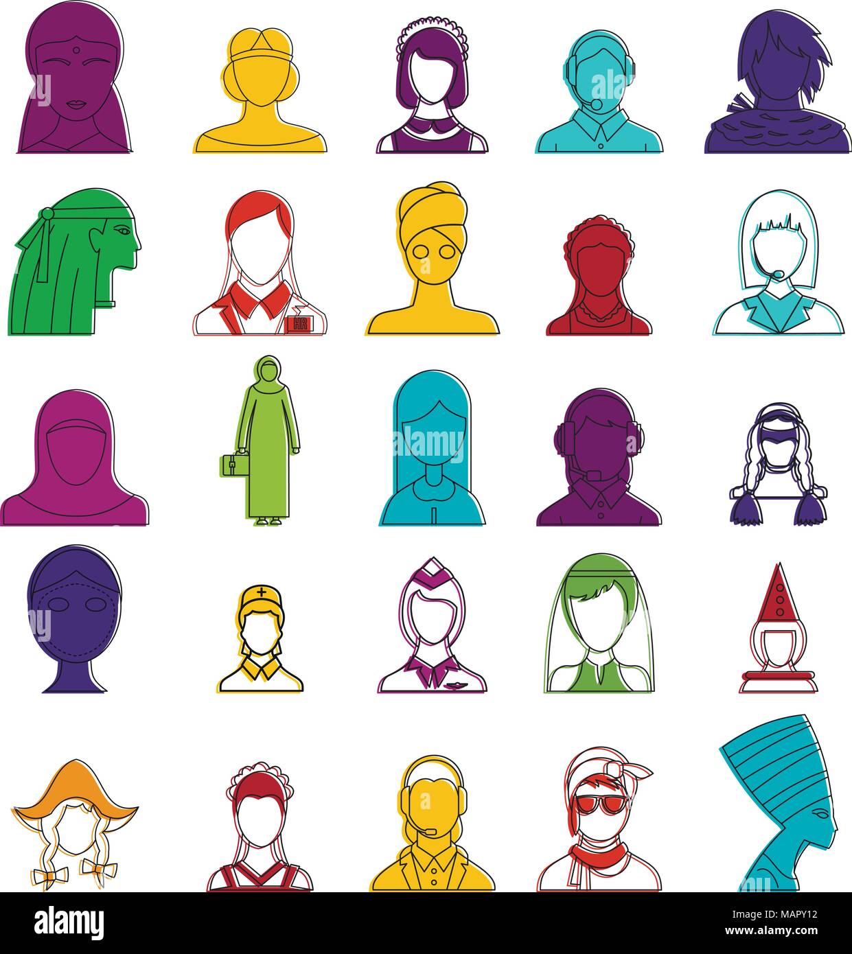 Woman avatar icon set, color outline style Stock Vector Image & Art - Alamy