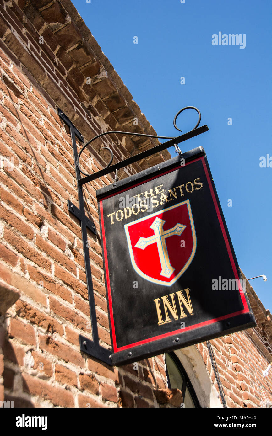 A sign for the Todos Santos Inn, Todos Santos, Baja California Sur ...