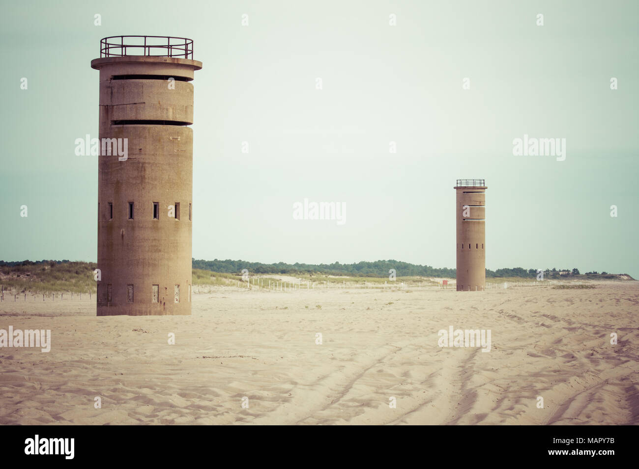 Delaware beach World War II Towers Stock Photo - Alamy
