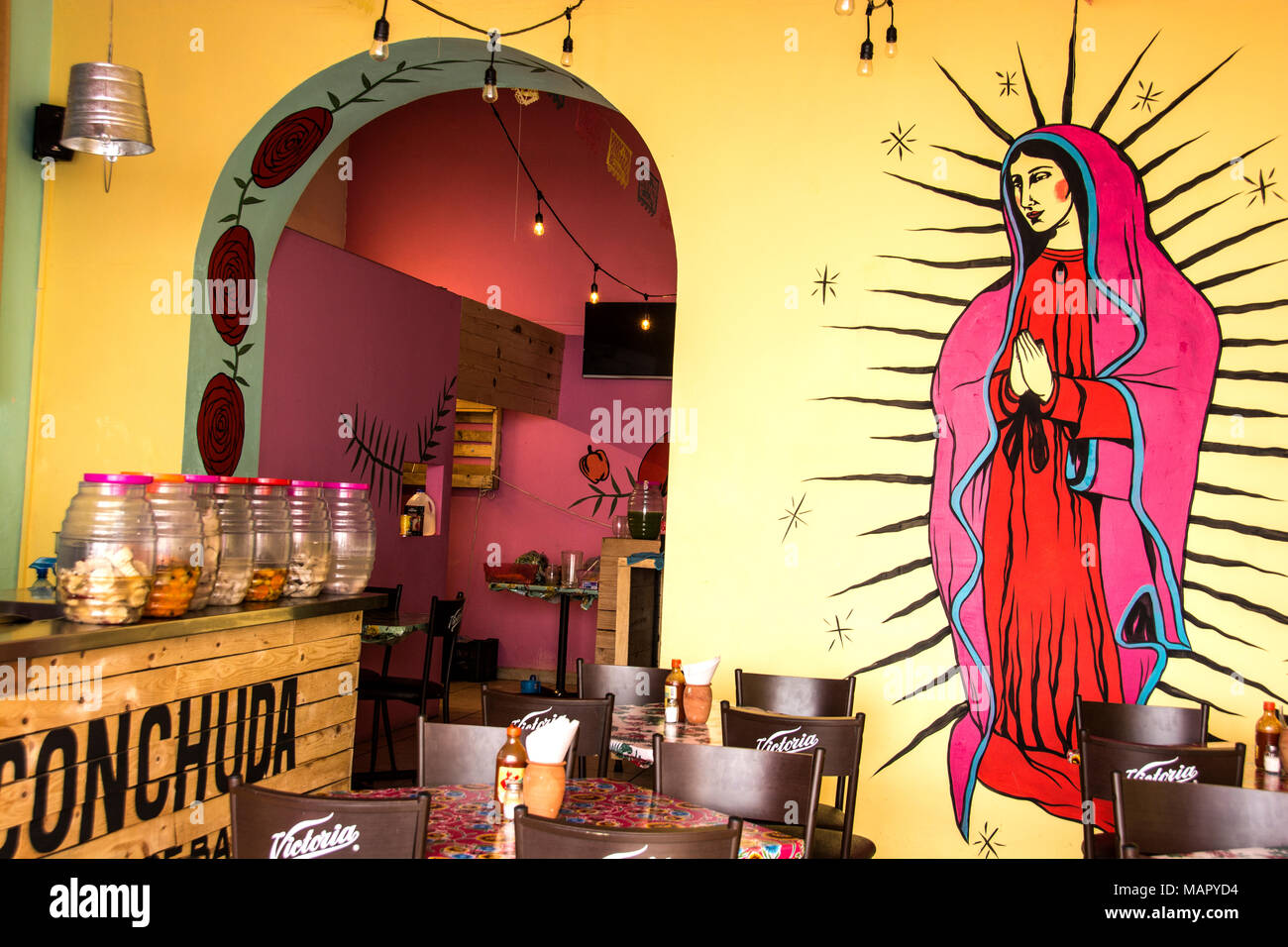 The inside of a restaurant bar, downtown Aguascalientes, Mexico Stock ...