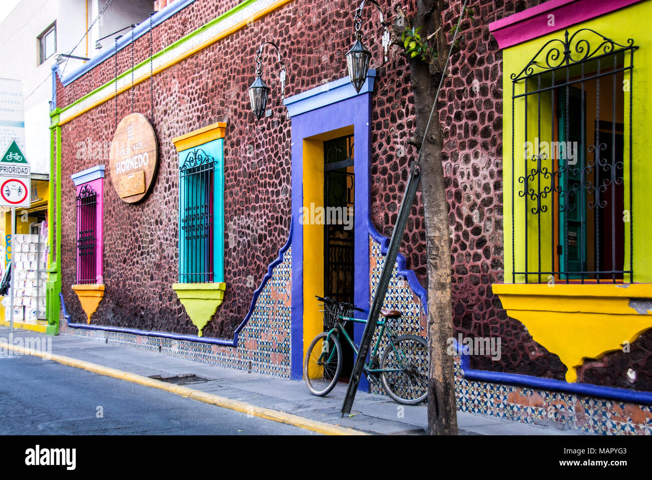A public building painted with bright colors to make it stand out Stock ...
