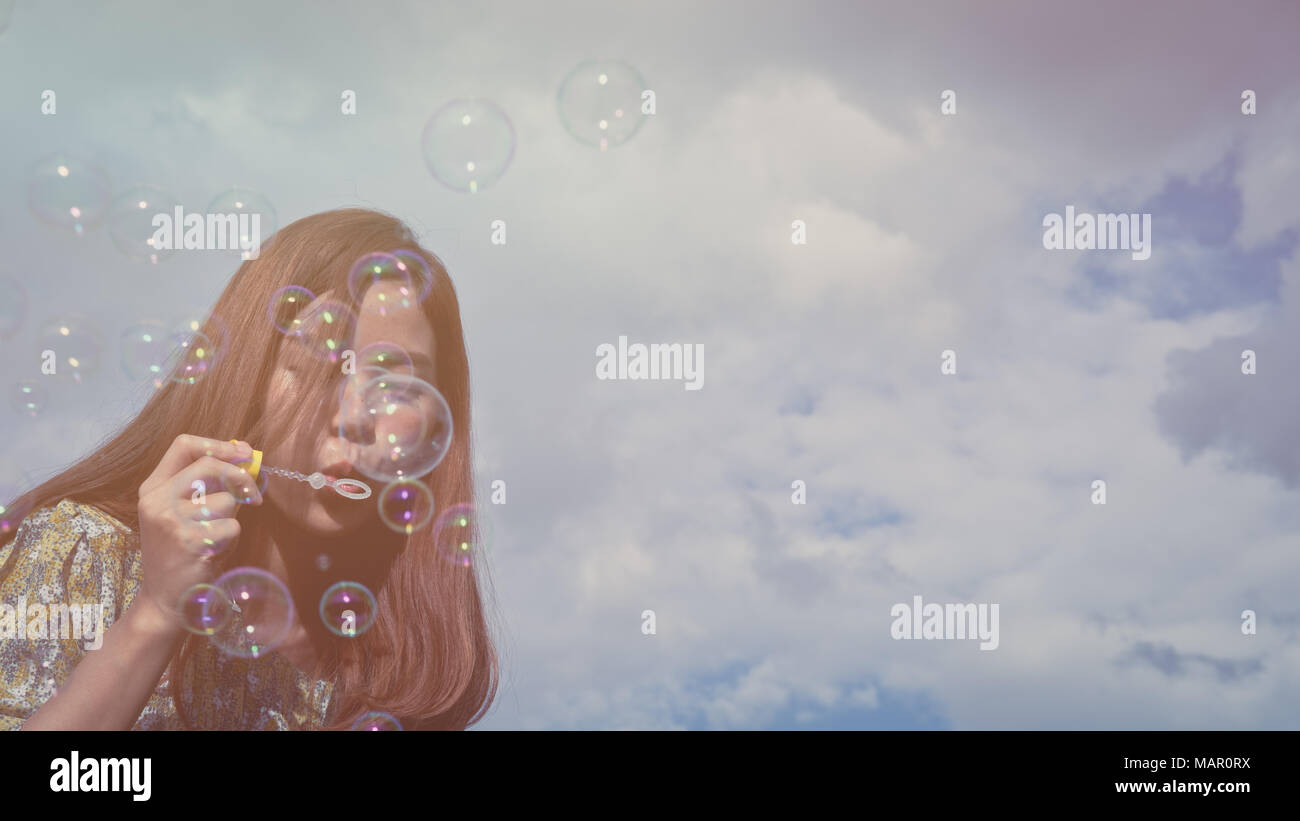 beautiful young asian girl have a happy time alone , vintage tone Stock ...