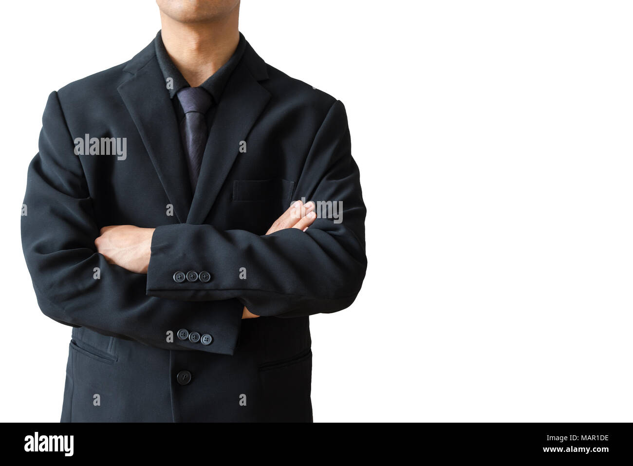 Business man cross his arm, isolation on white background with clipping ...