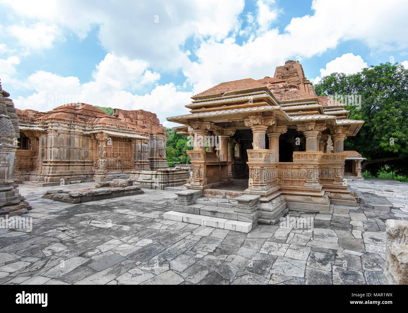 The Sas-Bahu Temples consisting of two temples and a stone archway with ...