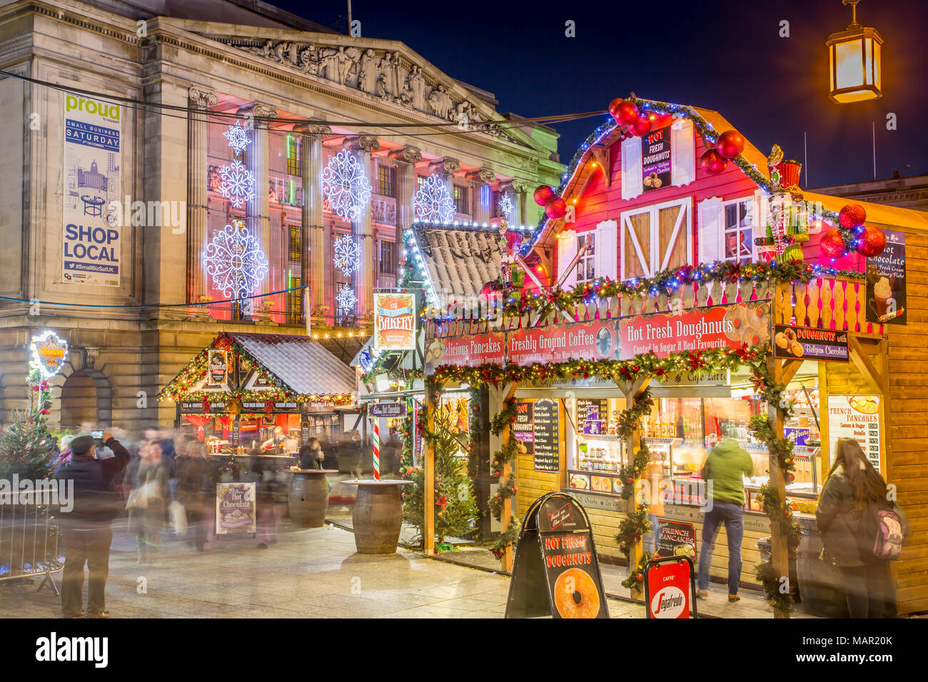 Christmas Market and City Council Building on Old Market Square at dusk ...