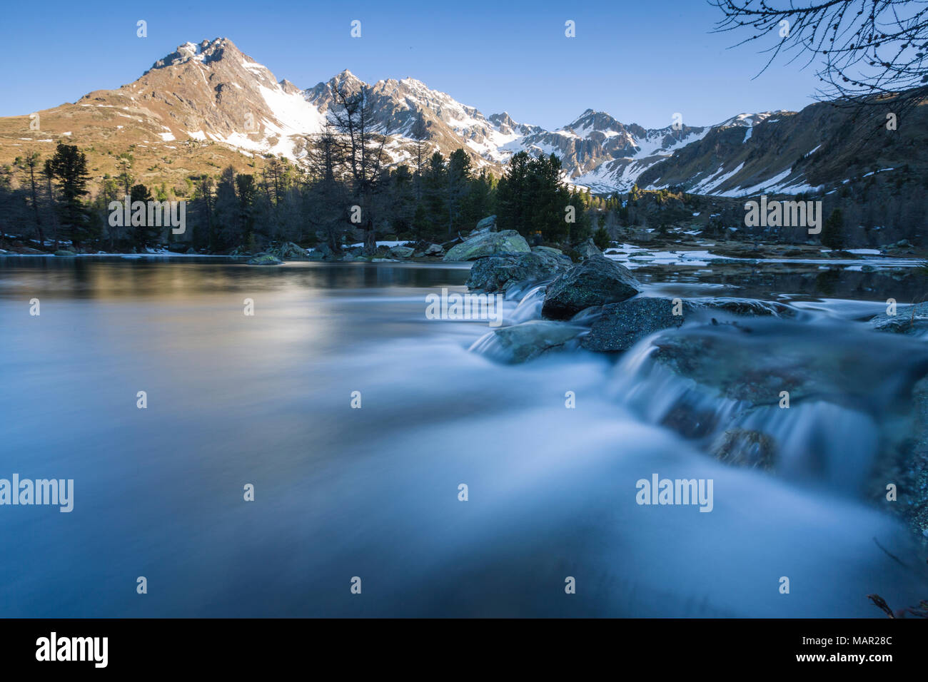 Lago Viola, Corn da Camp and Piz Paradisin in the background, Val di Campo, Poschiavo region ...