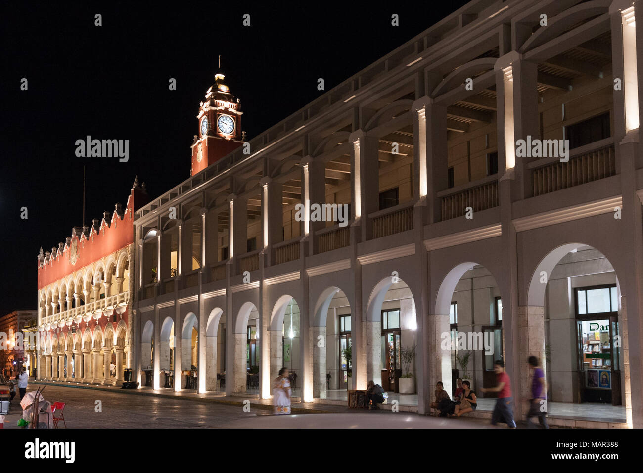 MERIDA, MEXICO - march 11, 2012: Night view of Municipal Palace ...