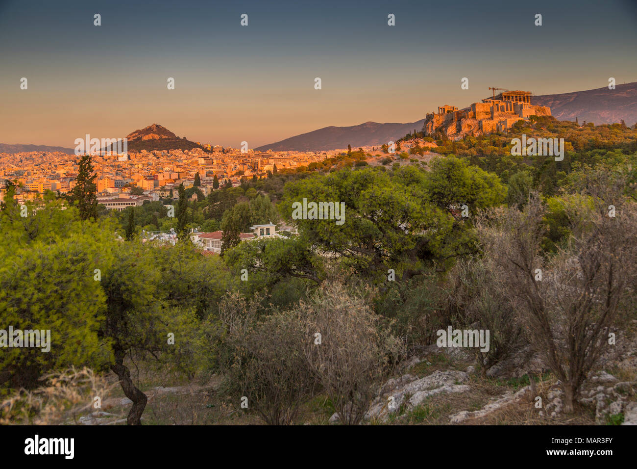 Filopappou hill in sunset hi-res stock photography and images - Alamy