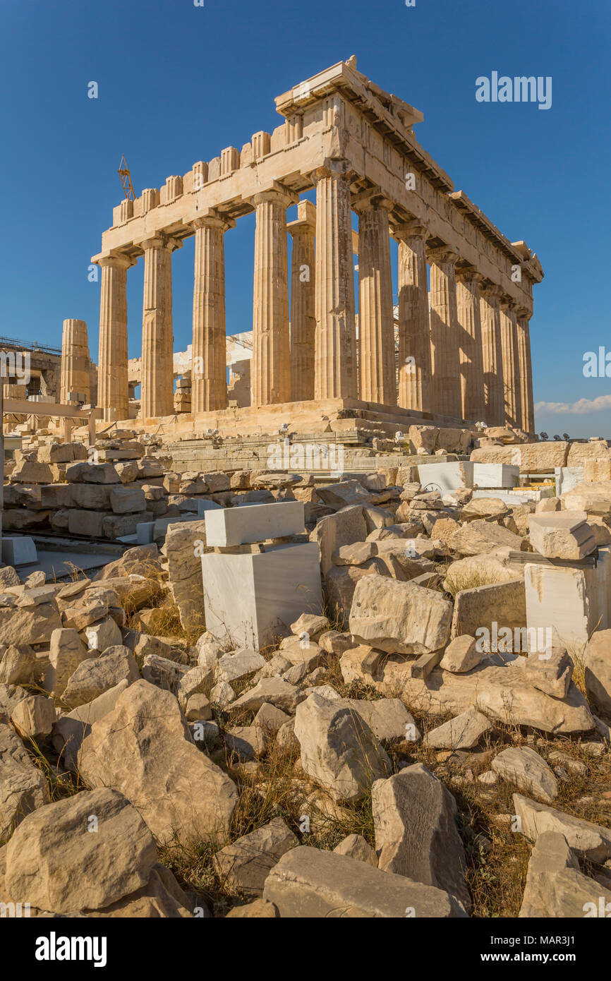 View of the Parthenon during late afternoon sunlight, The Acropolis, UNESCO World Heritage Site ...