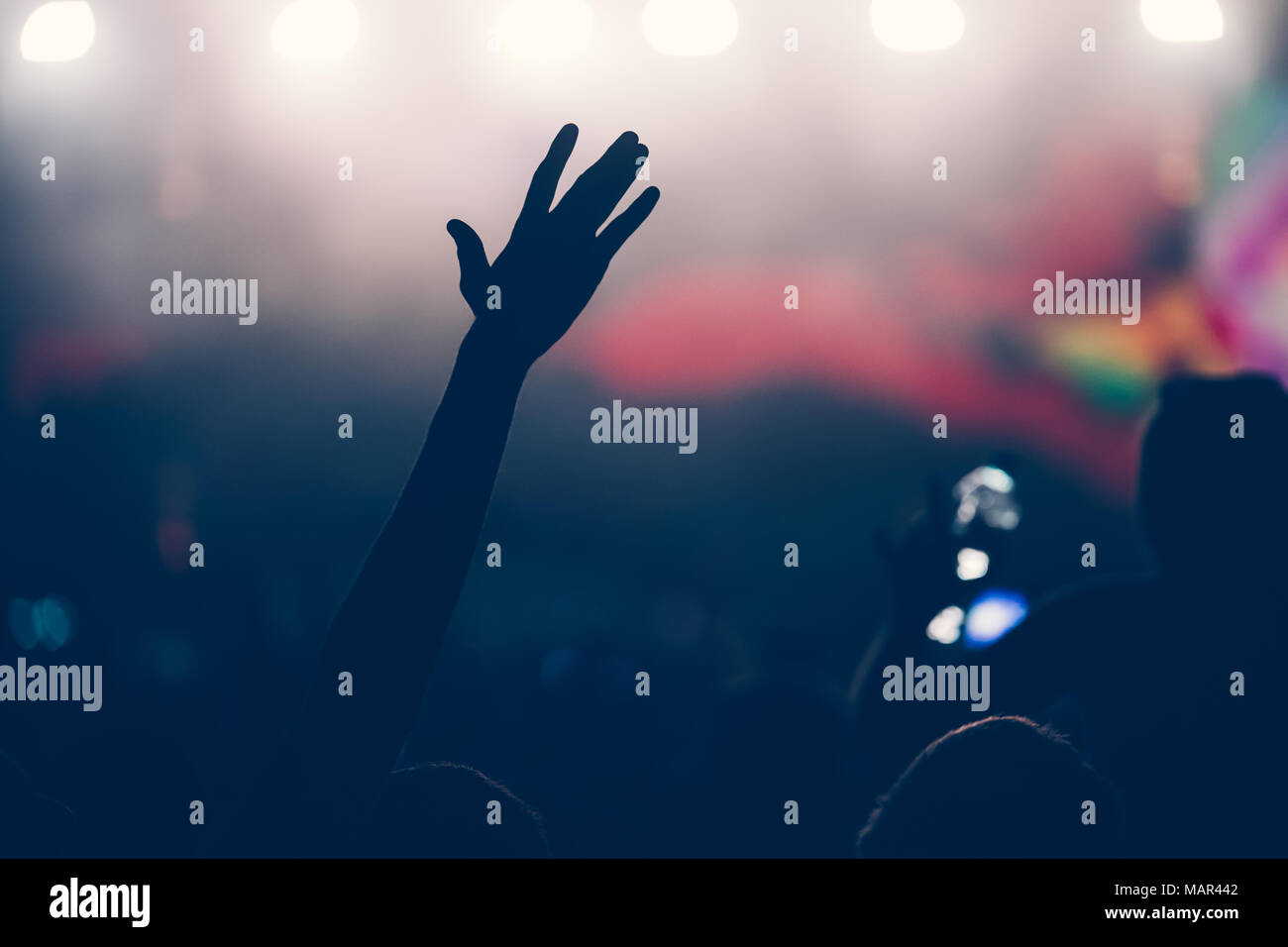 Cheering crowd at concert enjoying music performance Stock Photo - Alamy