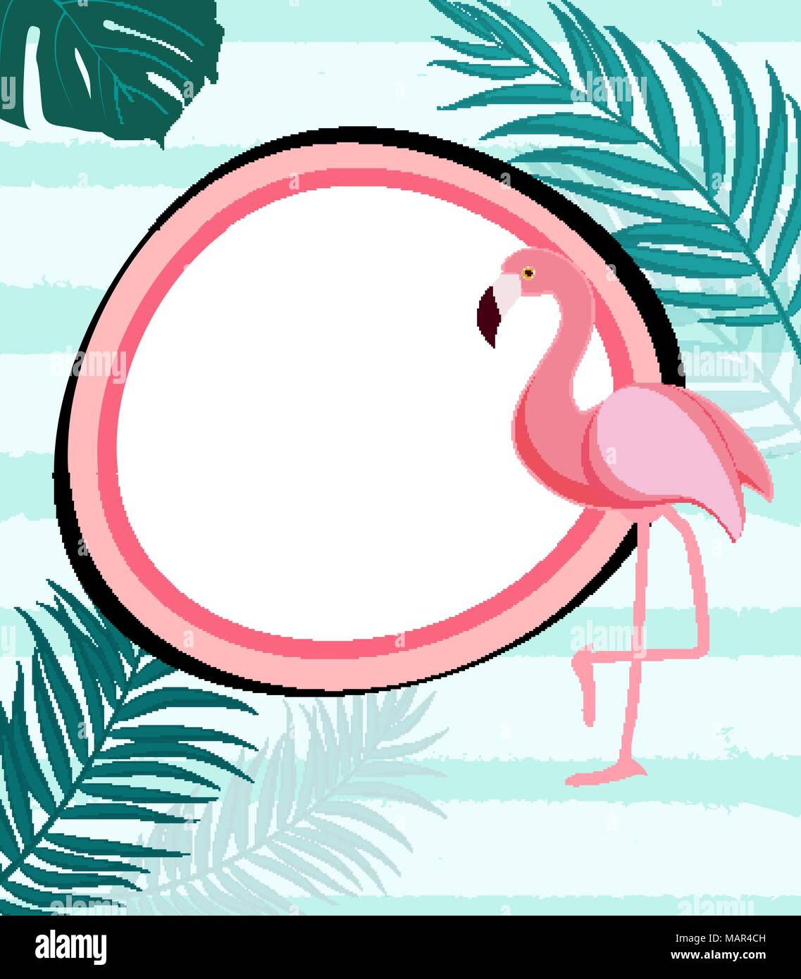 Abstract Tropical Background with Flamingo and Palm Leaves. Vector ...