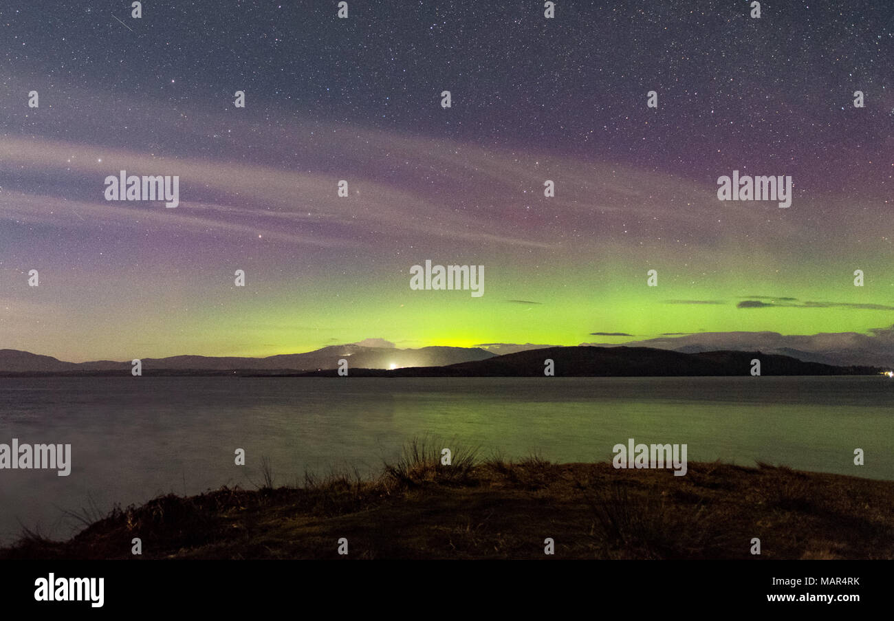 Northern Lights viewed at Ganavan Sands near Oban on the West Coast of ...