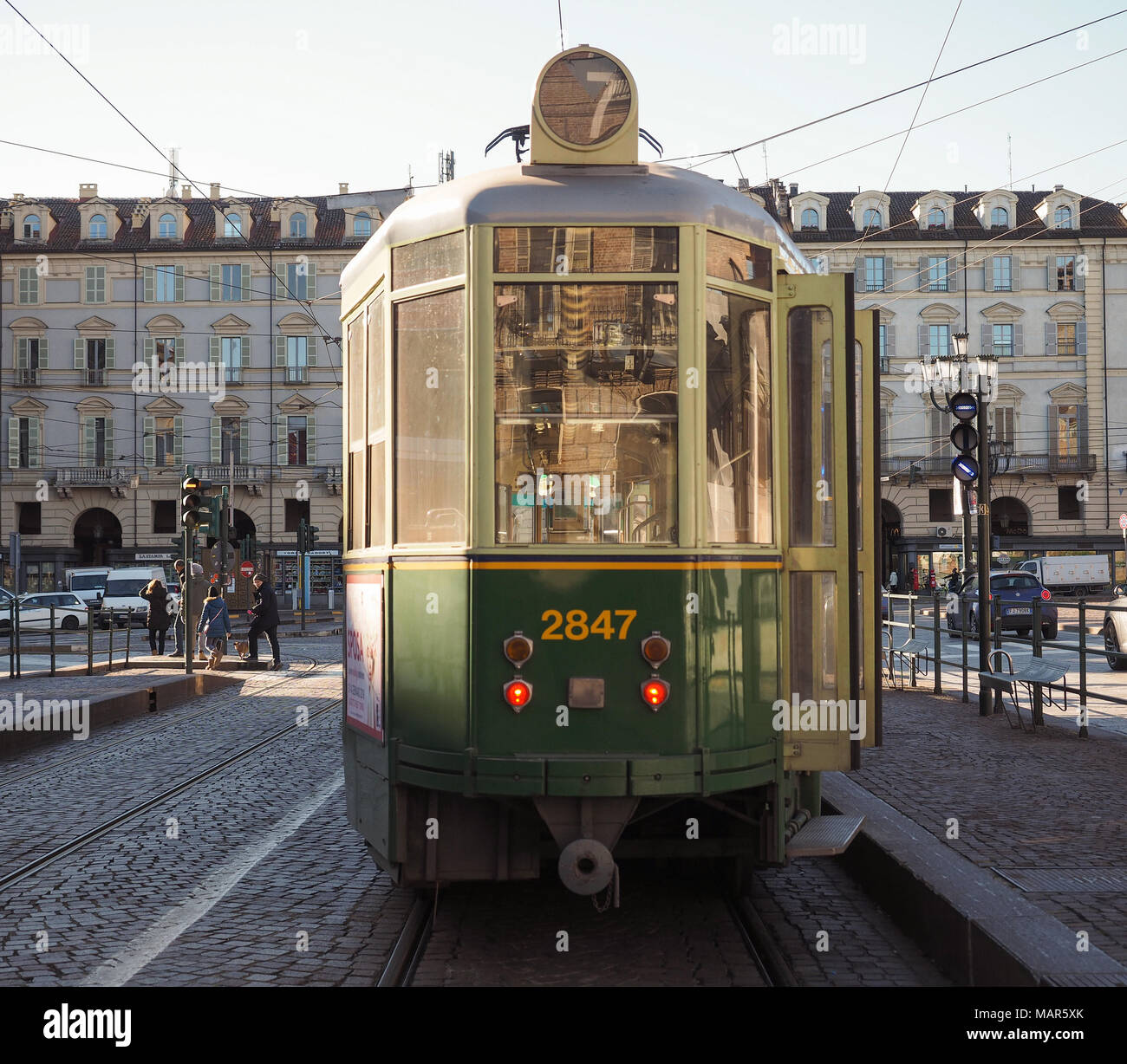 TURIN, ITALY - CIRCA JANUARY 2018: Vintage tramway train for public ...