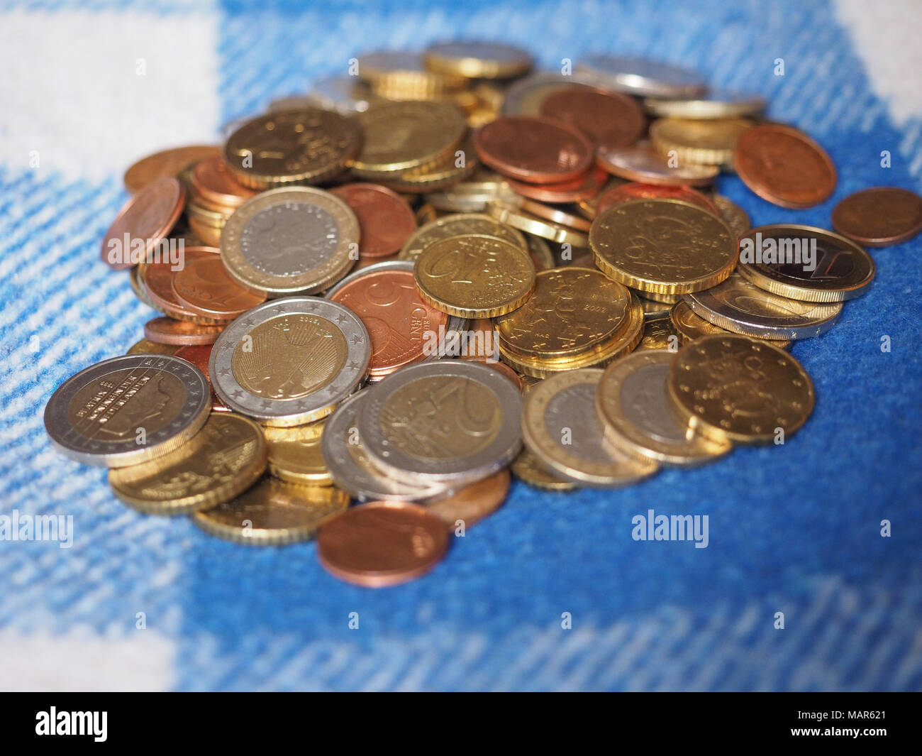 Euro coins money (EUR), currency of European Union selective focus ...