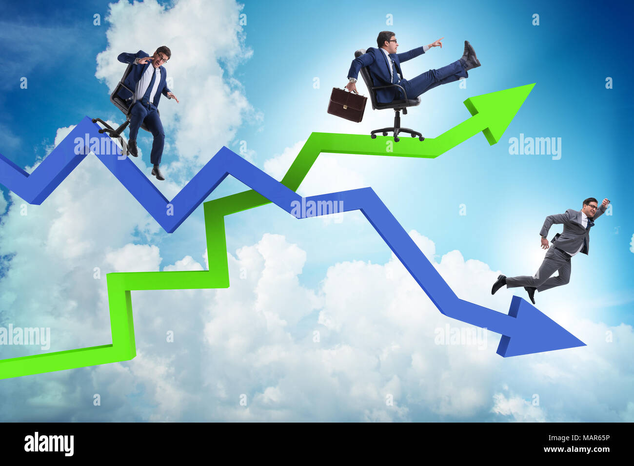 Growth and decline concept with businessmen Stock Photo - Alamy