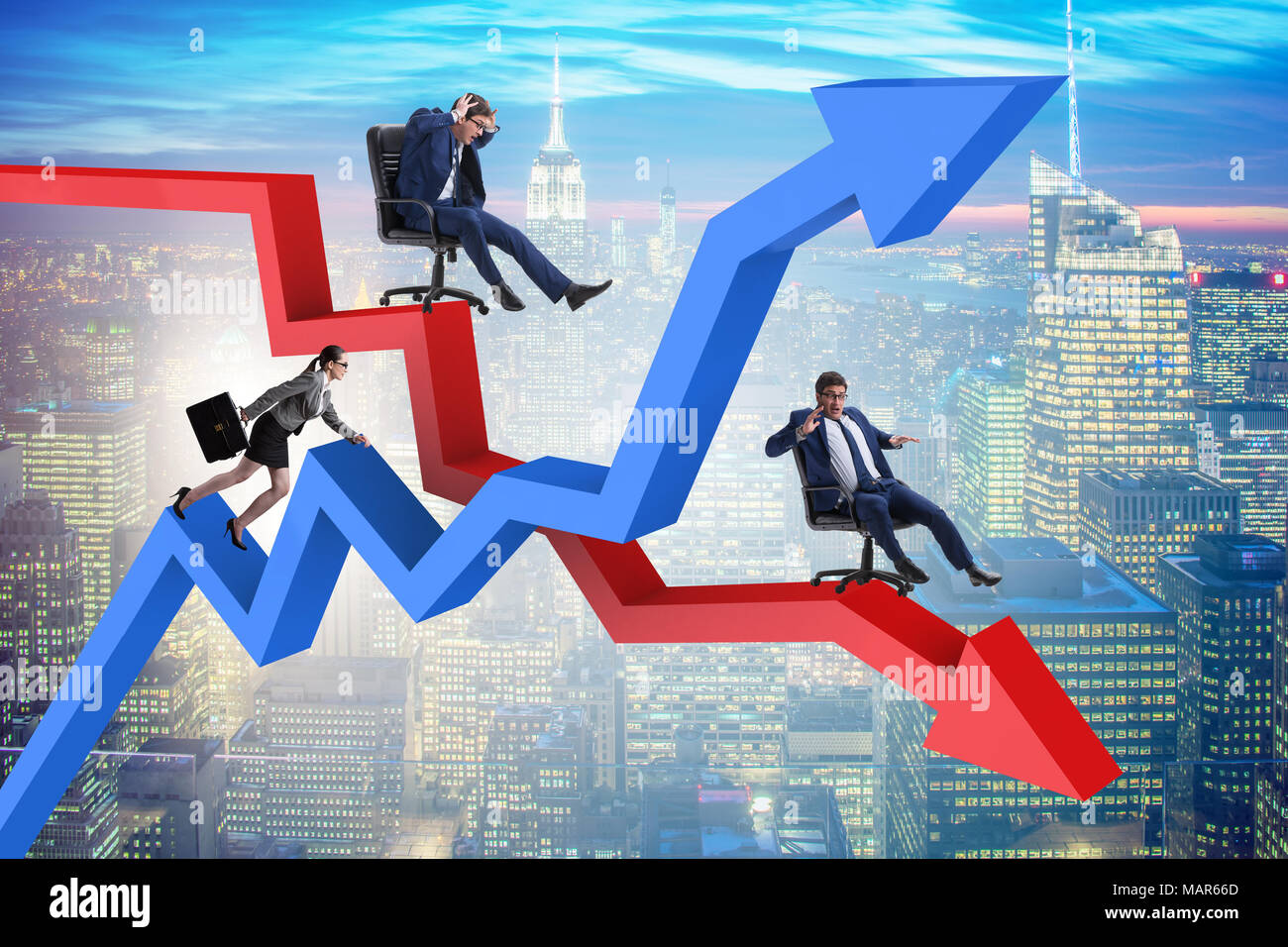 Growth and decline concept with businessmen Stock Photo - Alamy