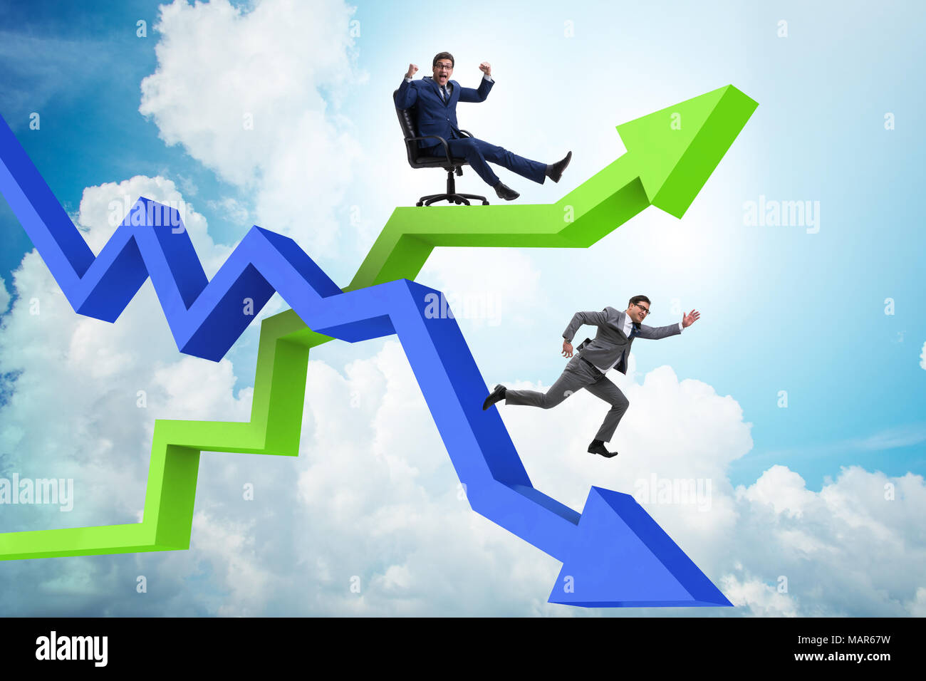 Growth and decline concept with businessmen Stock Photo - Alamy