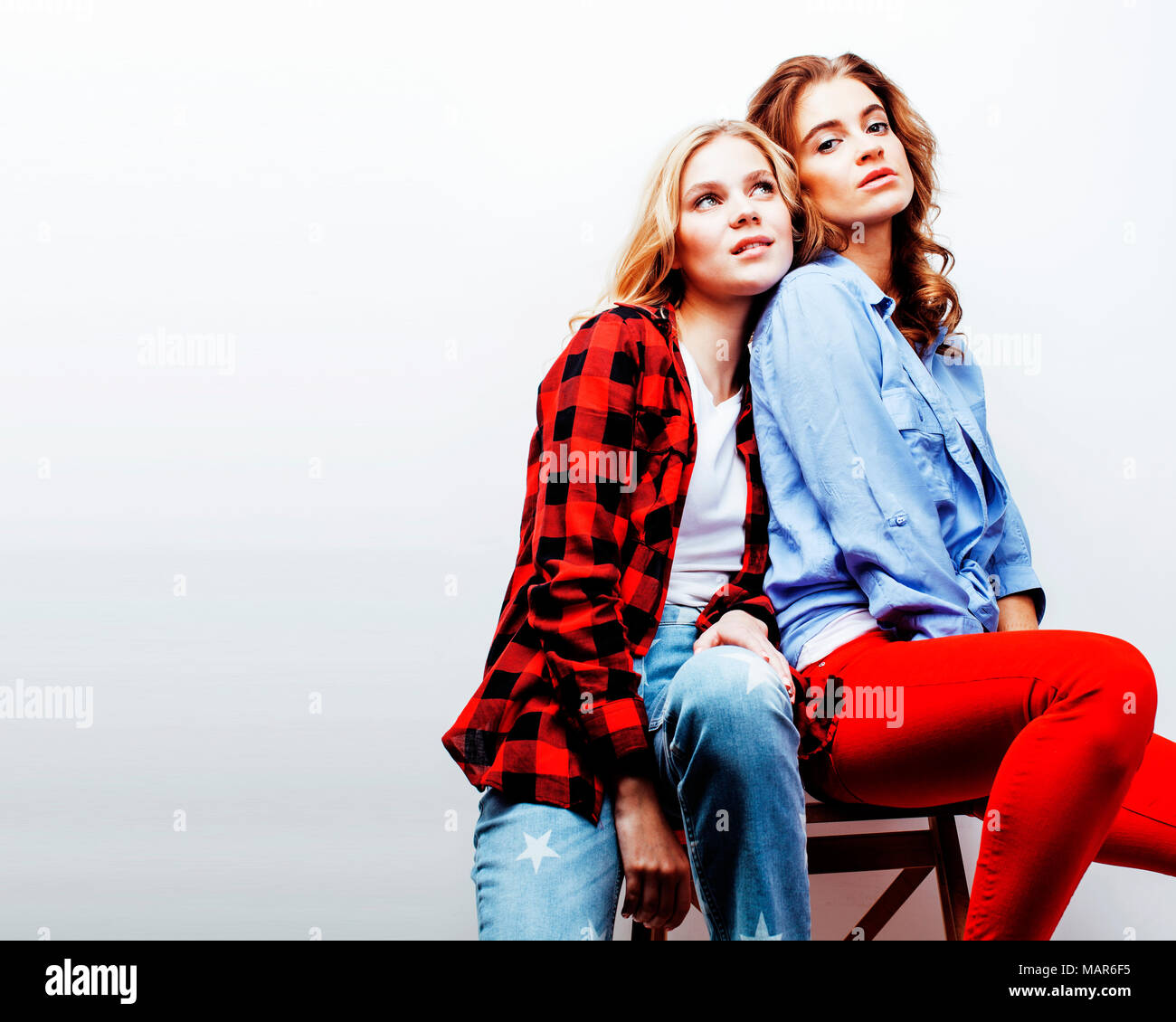 best friends teenage girls together having fun, posing emotional Stock ...