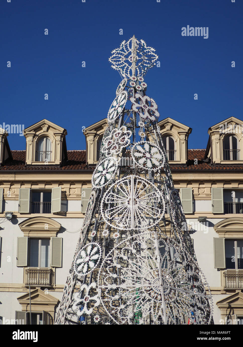 TURIN, ITALY - CIRCA JANUARY 2018: Christmas tree in Piazza Castello ...