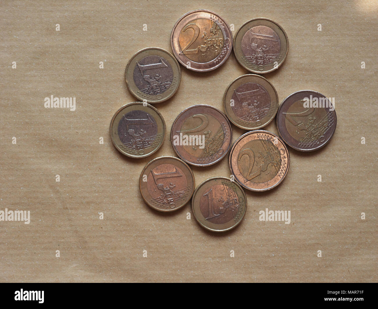 Euro coins money (EUR), currency of European Union with copy space ...