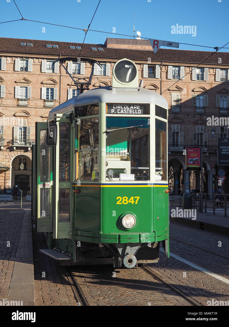 TURIN, ITALY - CIRCA JANUARY 2018: Vintage tramway train for public ...