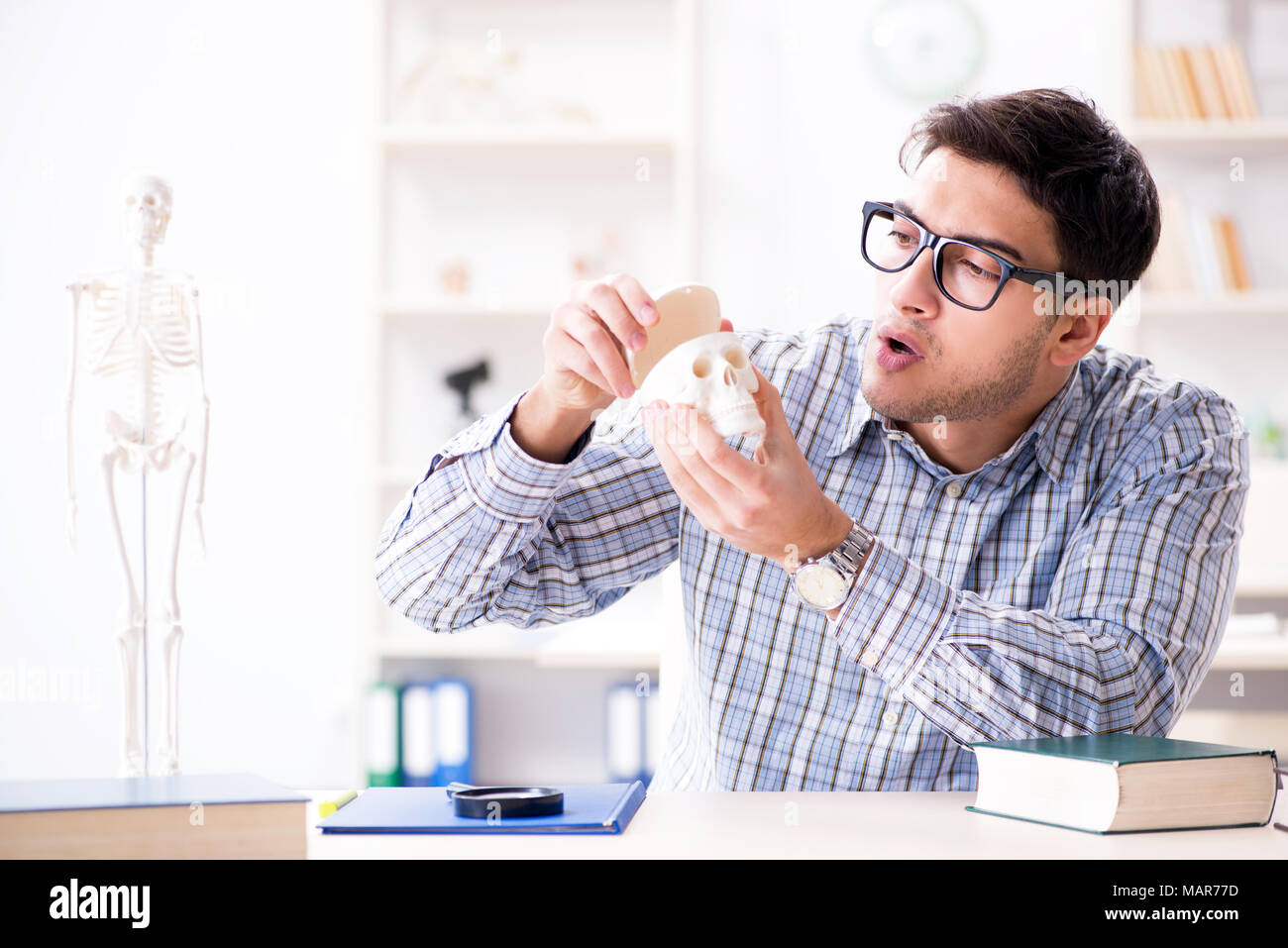 Medical student studing the skeleton Stock Photo - Alamy