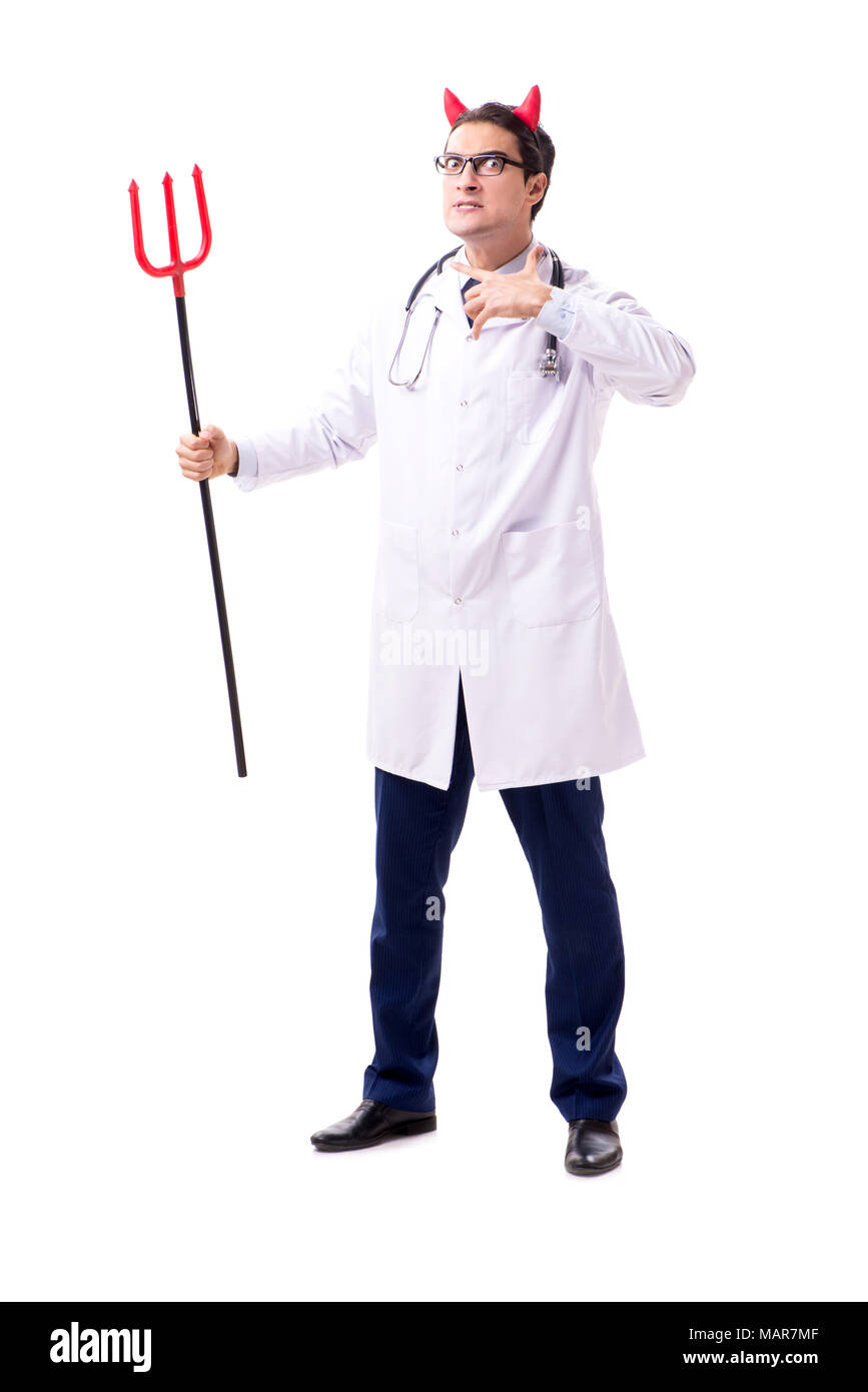 Devil doctor in funny medical concept isolated on white background ...