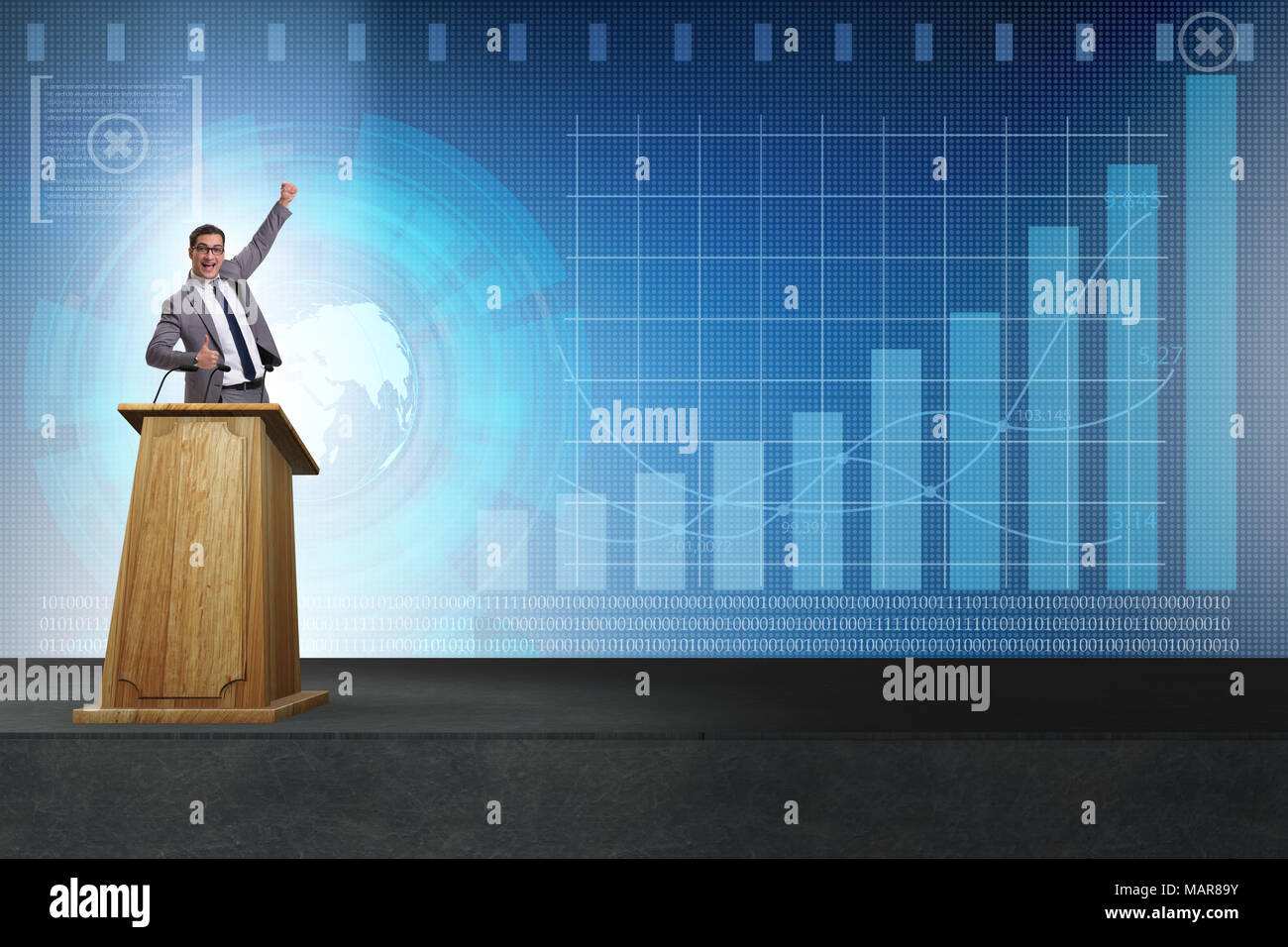 Man businessman making speech at rostrum in business concept Stock ...