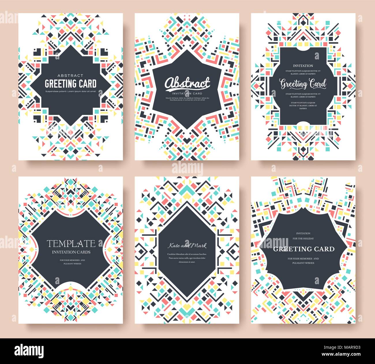 geometric abstract vector brochure cards set. ethnic style template of ...
