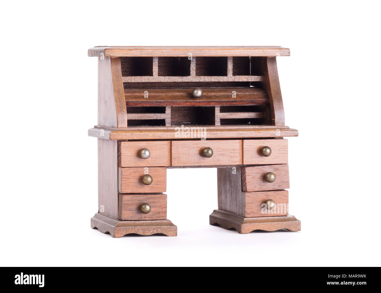 Small vintage wooden desk, isolated on white Stock Photo - Alamy