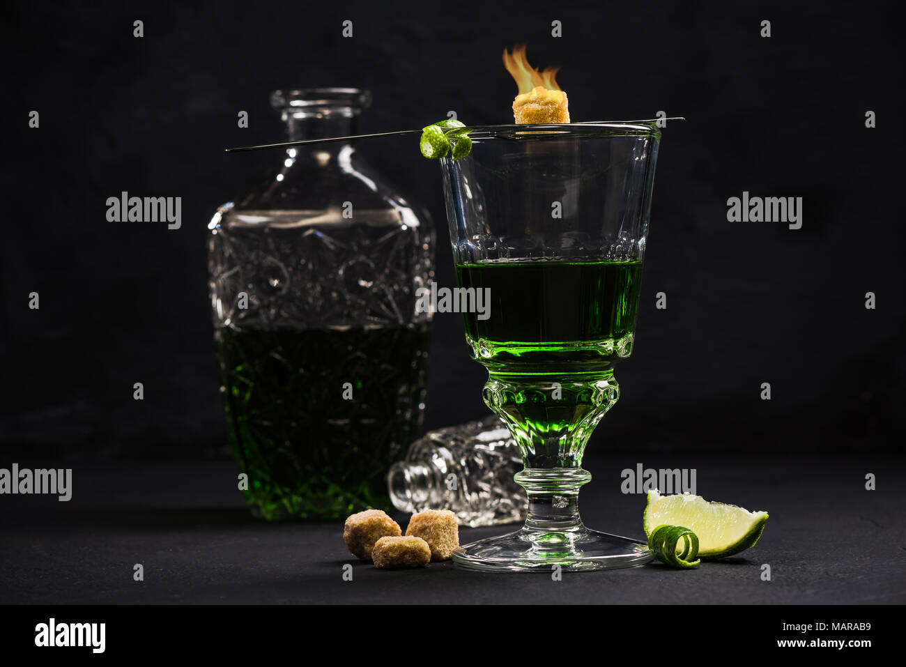 Modern drink serving,Absinthe Stock Photo - Alamy