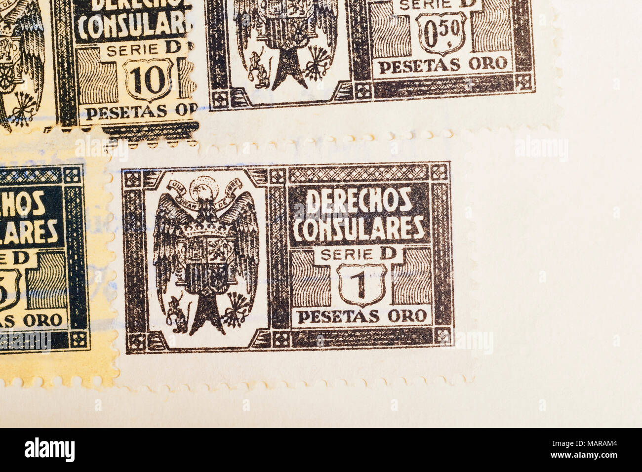 Antique spanish stamps with postmarks. Vintage historic philately ...