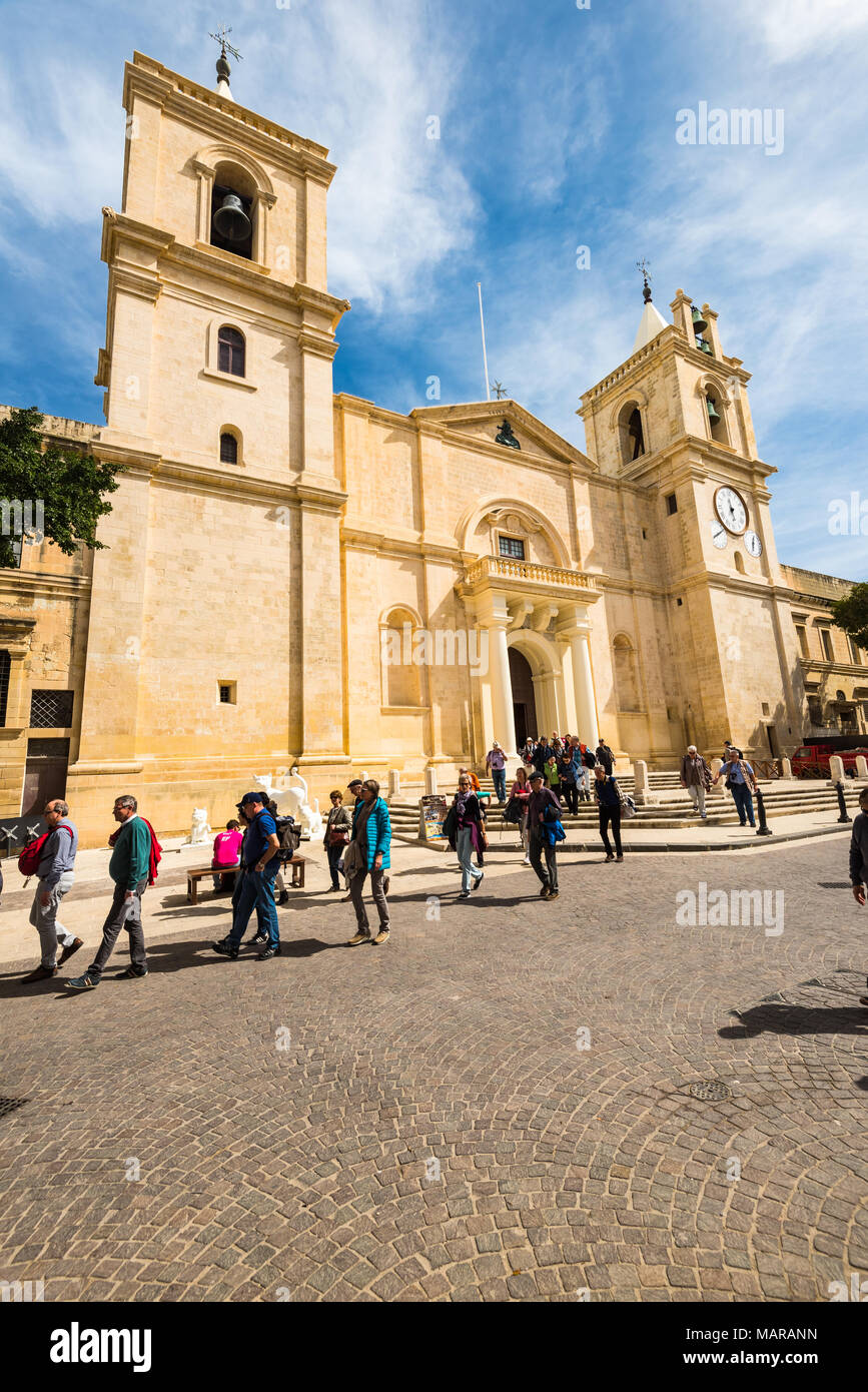 VALLETTA, MALTA - MARCH , 2018: People walking on streets of Valletta ...