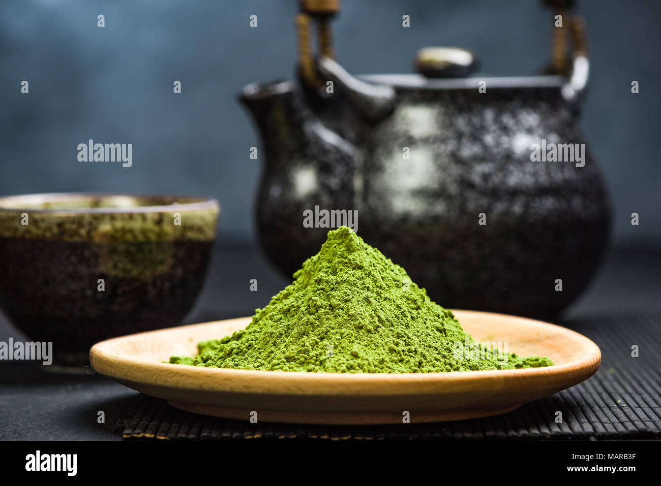Organic matcha tea powder, oriental tea ceremony Stock Photo - Alamy