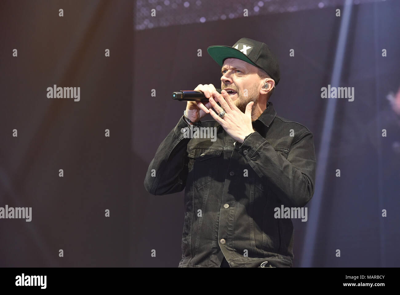 Max Pezzali, former singer of the 883 group, performing live on stage ...