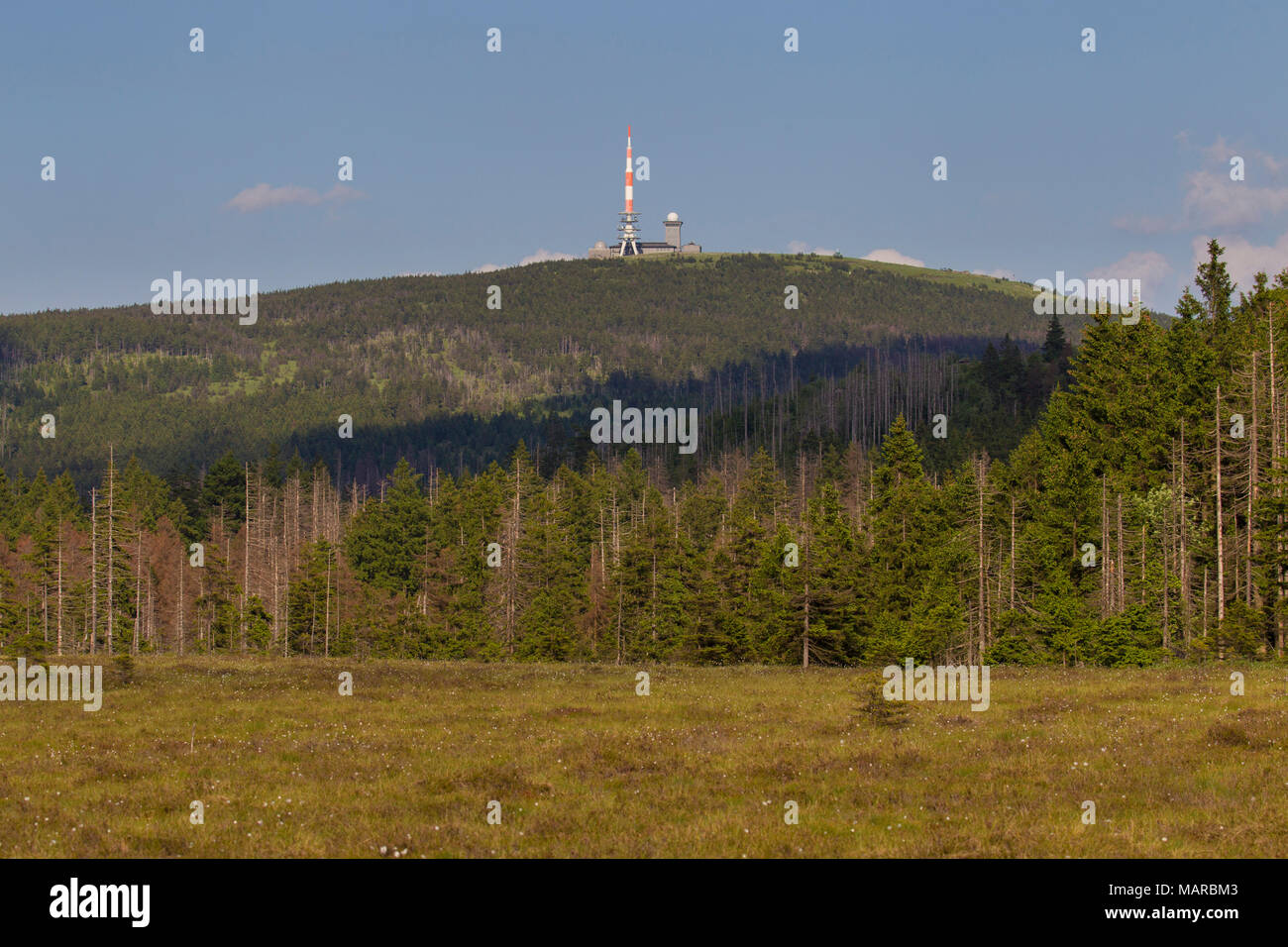 Transmission tower and hotel on the mountain brocken saxony anhalt hi ...