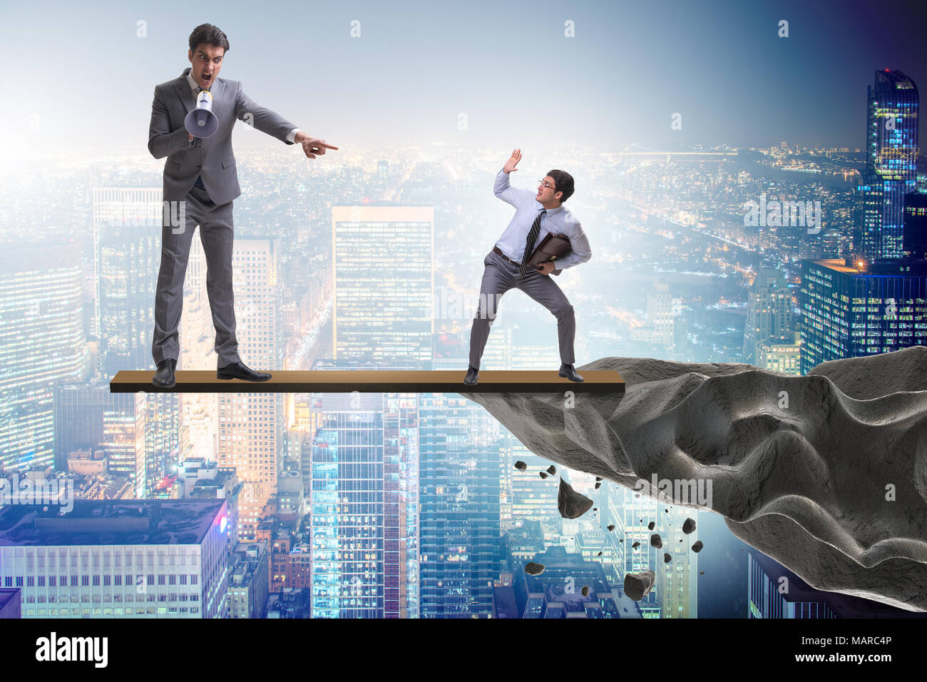 Angry unwise boss shouting and yelling at this important employee Stock ...